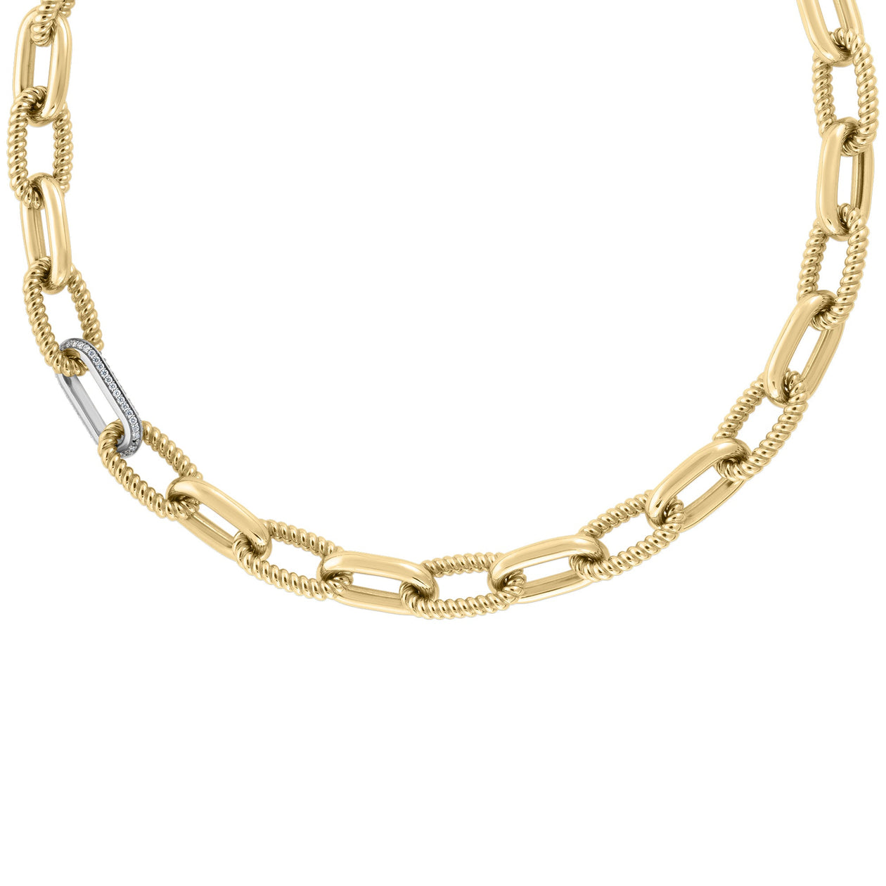 DESIGNER GOLD TRIPLE STRAND PAPERCLIP CHAIN AND DIAMOND ACCENT CHAIN ...